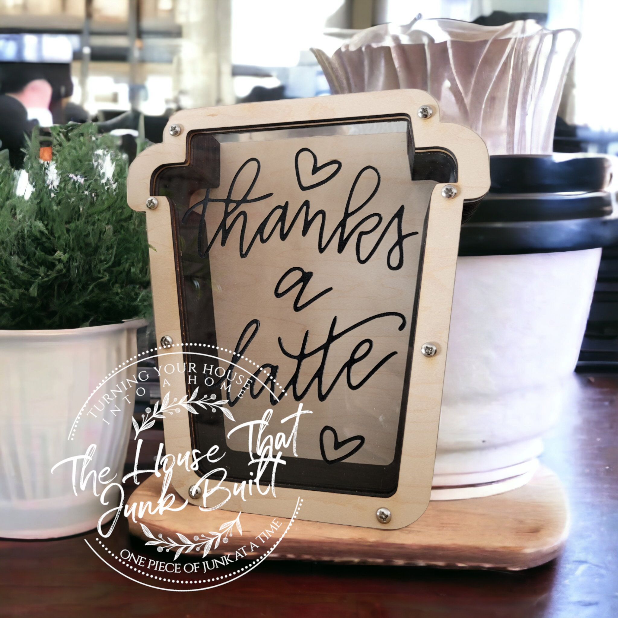 Coffee Tip Jar| Painted Acrylic & Wood Jar | Café, Coffee Shop, or ...