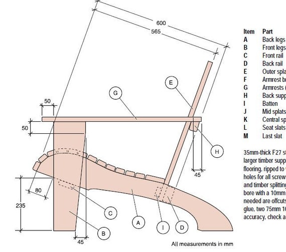 Adirondack Chair Plans DIY Plans Adirondack Chair Woodworking Plans DIY Chair plans Woodworking Projects Metric measurements