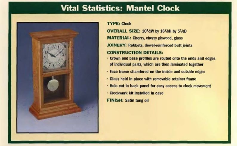 Detailed Woodworking Plans: Mantel Clock DIY Project - Instant PDF ...