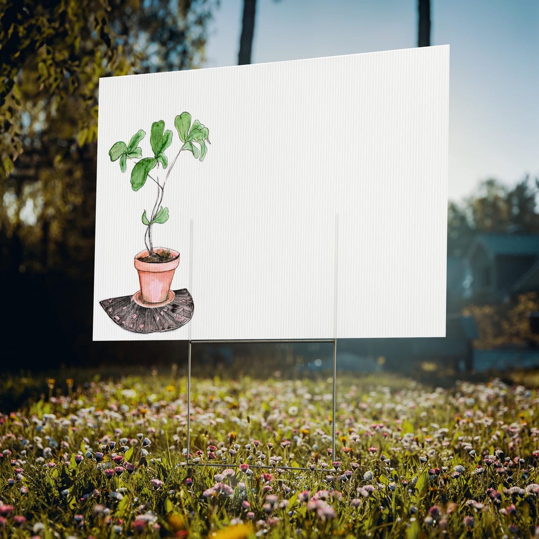 Blank Yard Sign – Fiddle Leaf Fig Watercolor Garden Sign, Customizable ...