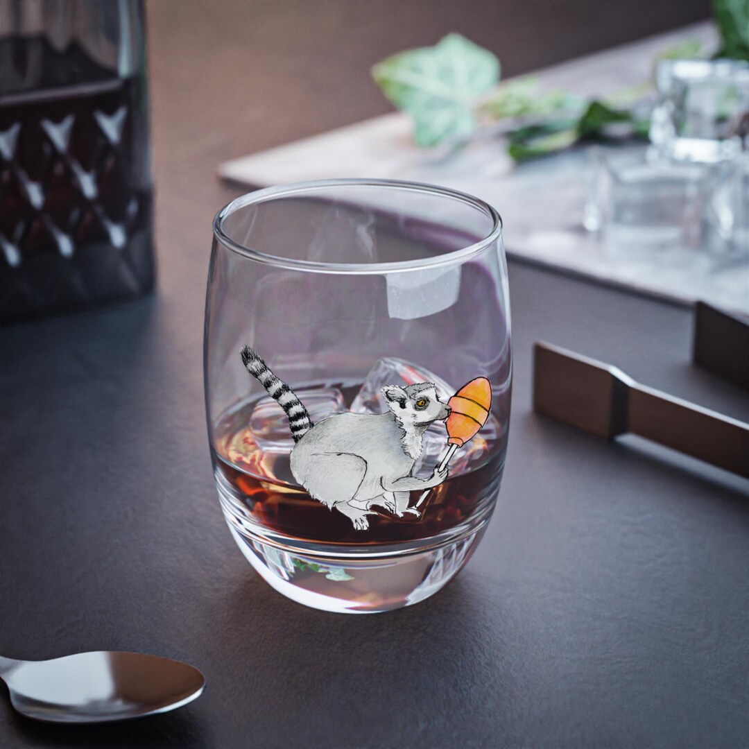 Whiskey Glass – Lemur Watercolor Art | Animal Drinkware, Home Bar Decor ...