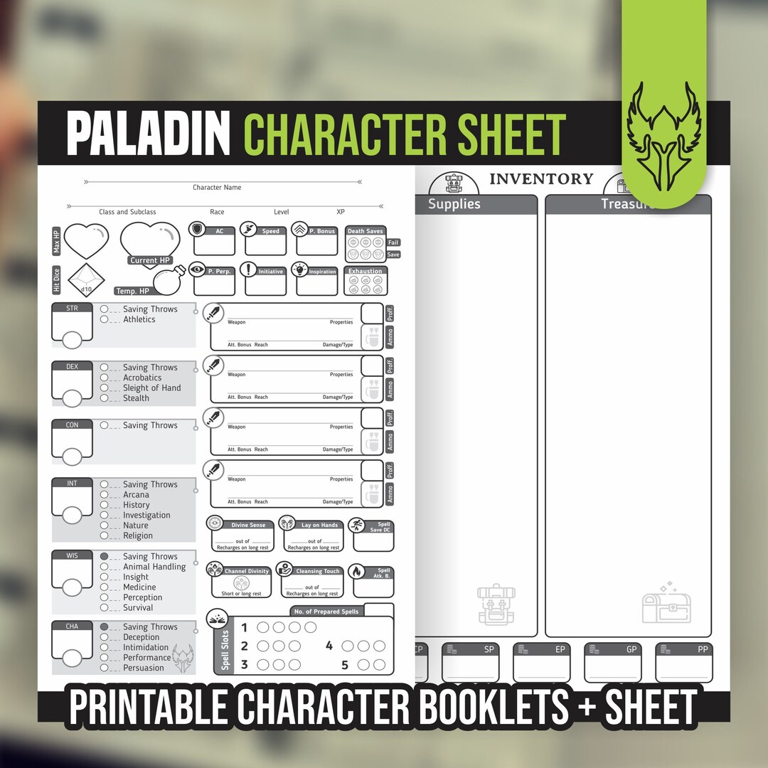 HOJA DE PERSONAJE DE PALADIN para DnD 5e / Formulario Pdf - Etsy España
