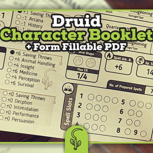 Dnd 5e Druid Wild Shapes: A4 Character Sheet PDF for Dungeons - Etsy UK