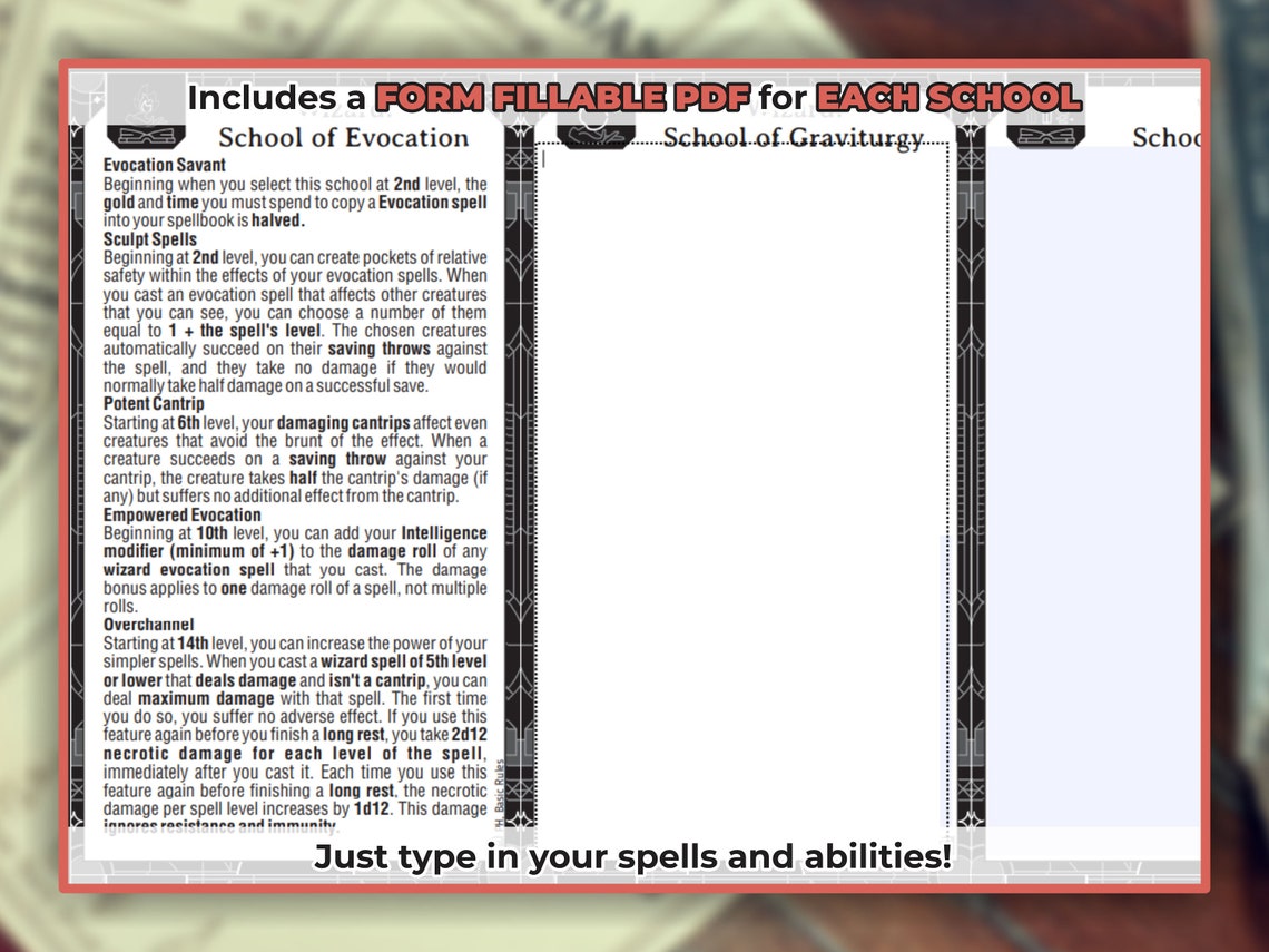 WIZARD SCHOOL CARDS for Dnd 5e Form Fillable Pdfs Included | Etsy