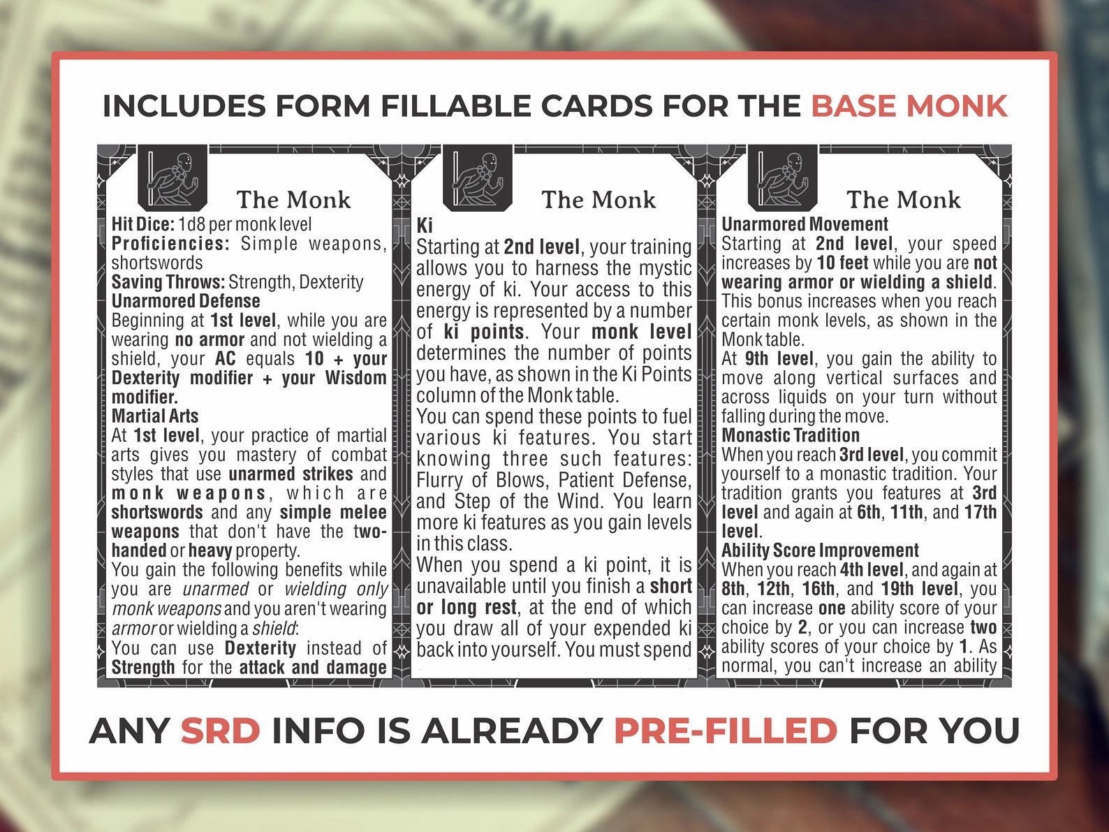 MONK KI FEATURES for Dnd 5e Form Fillable Pdfs Included - Etsy UK
