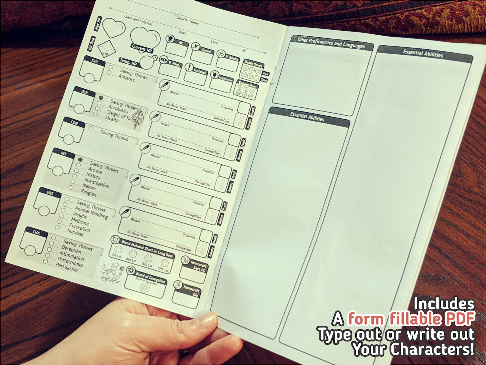Blood Hunter CHARACTER SHEET for Dnd 5e Form Fillable PDF - Etsy