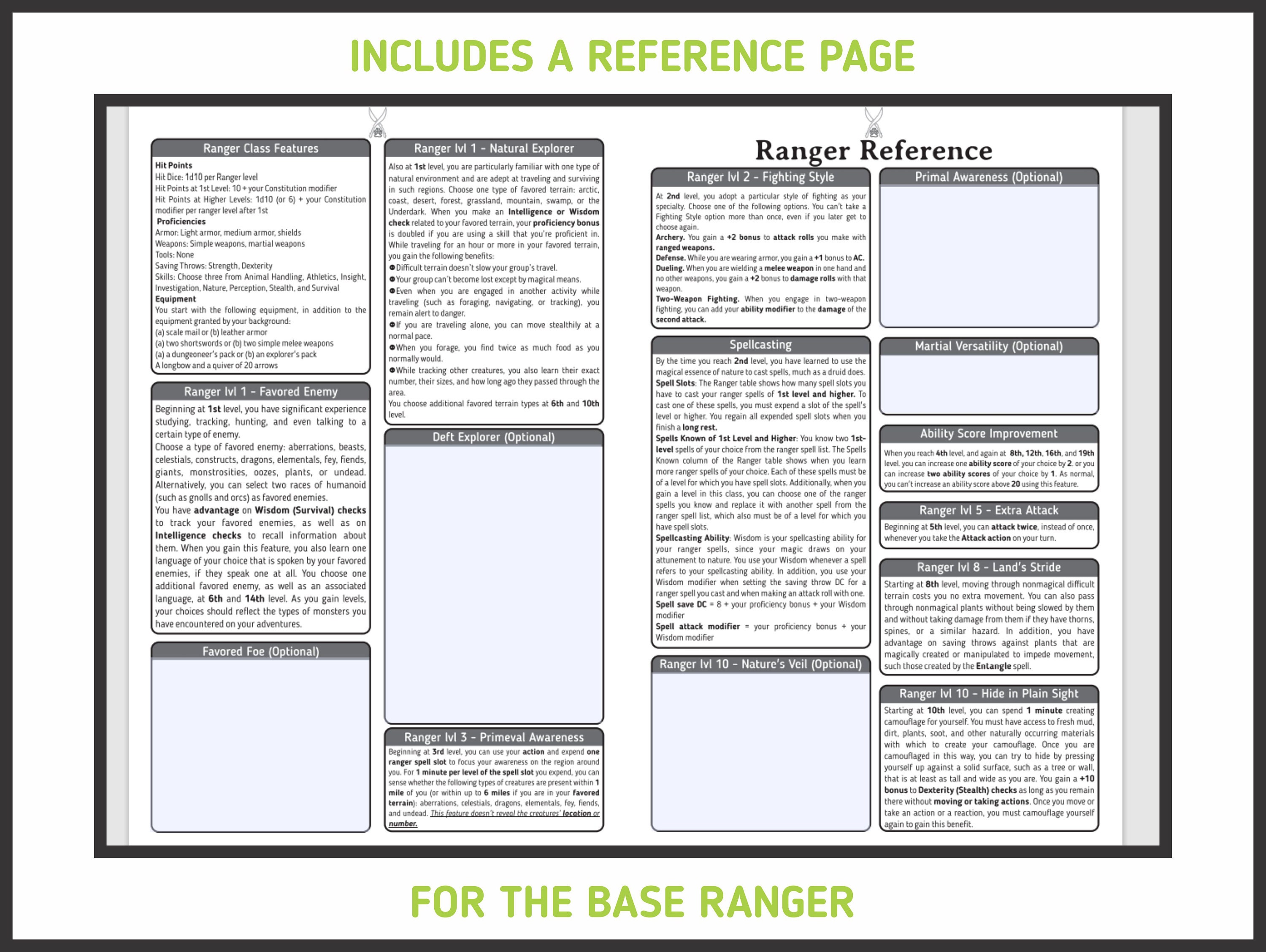 RANGER CHARACTER SHEET for DnD 5e | Form Fillable Pdf | Dungeons and ...