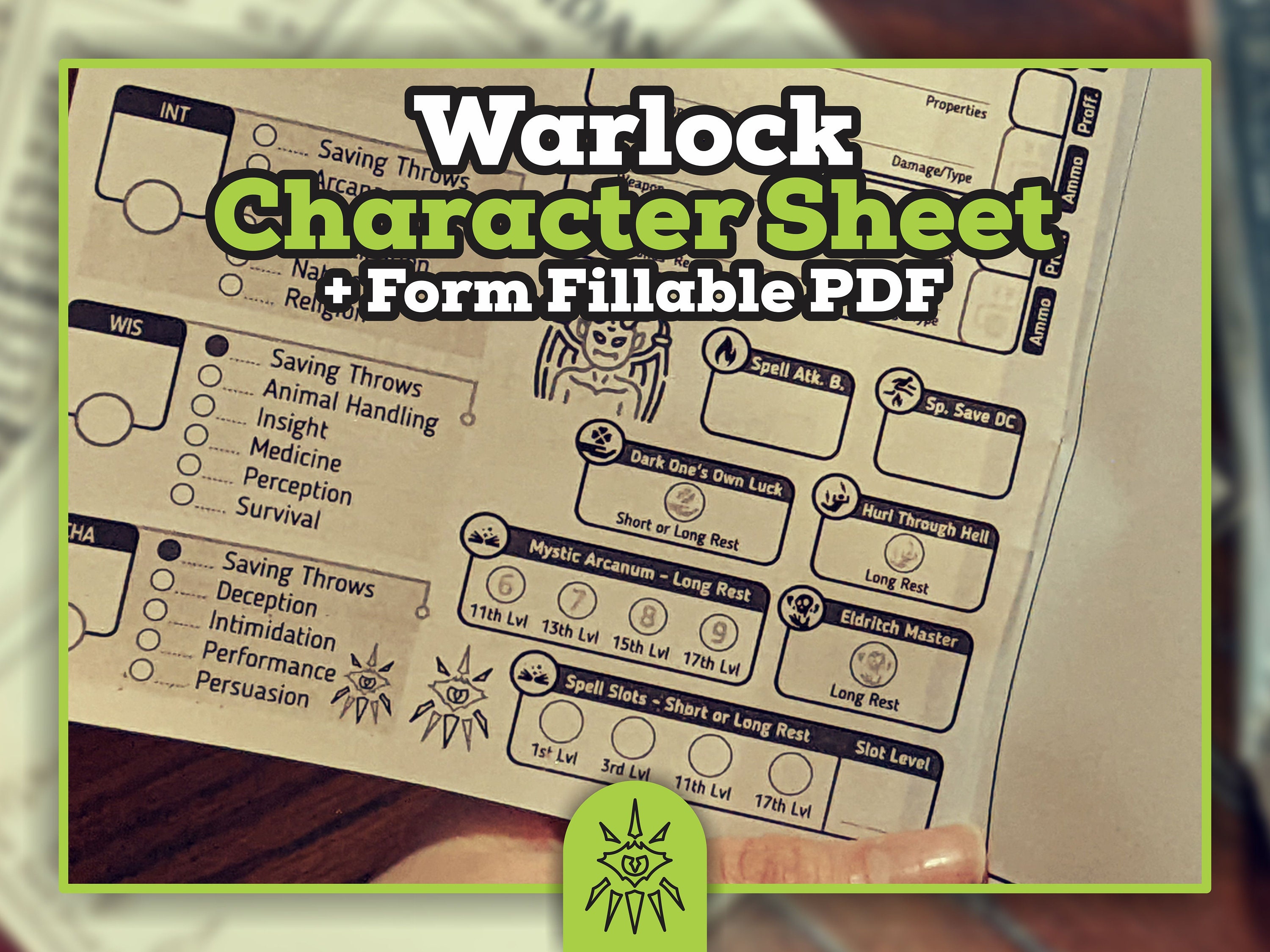 WARLOCK CHARACTER SHEET for Dnd 5e Form Fillable Pdf | Etsy UK