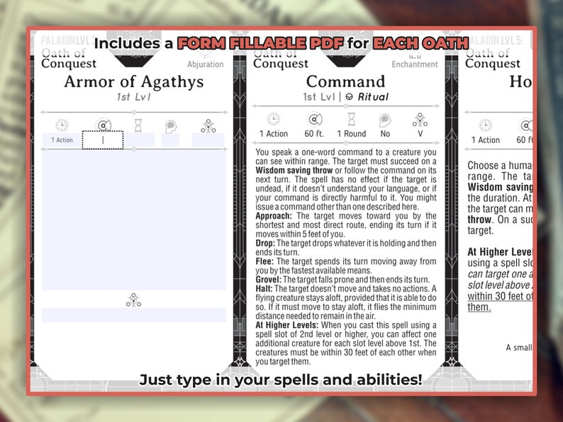 PALADIN OATH CARDS for Dnd 5e Form Fillable Pdfs Included - Etsy
