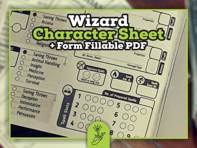 WIZARD CHARACTER SHEET for Dnd 5e Form Fillable Pdf | Etsy Canada