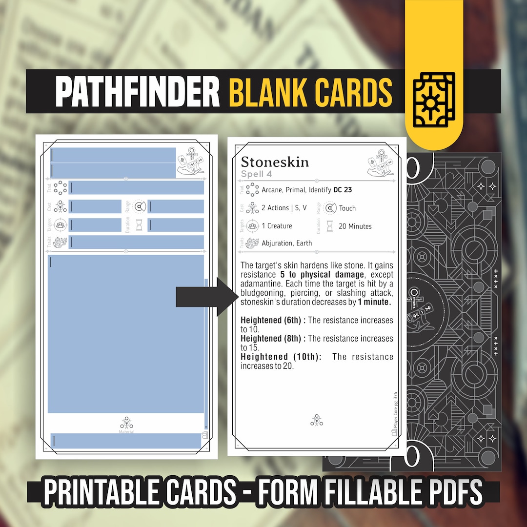 Blank Pathfinder 2e Spell Cards: Form Fillable (printable PDF) - Etsy