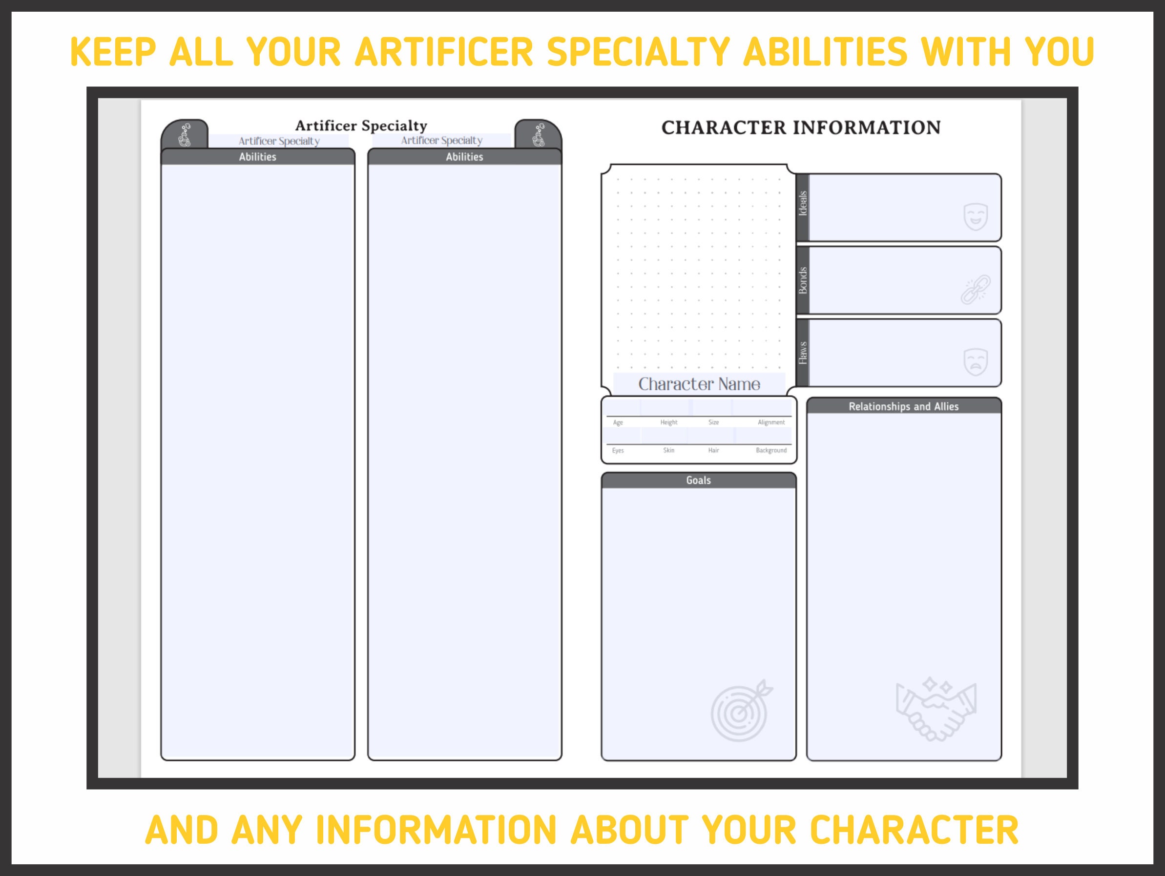 ARTIFICER CHARACTER SHEET for DnD 5e | Form Fillable Pdf | Dungeons and Dragons | Printable ...