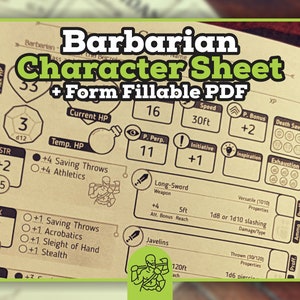 BARBARIAN CHARACTER SHEET for Dnd 5e Form Fillable Pdf | Etsy Finland