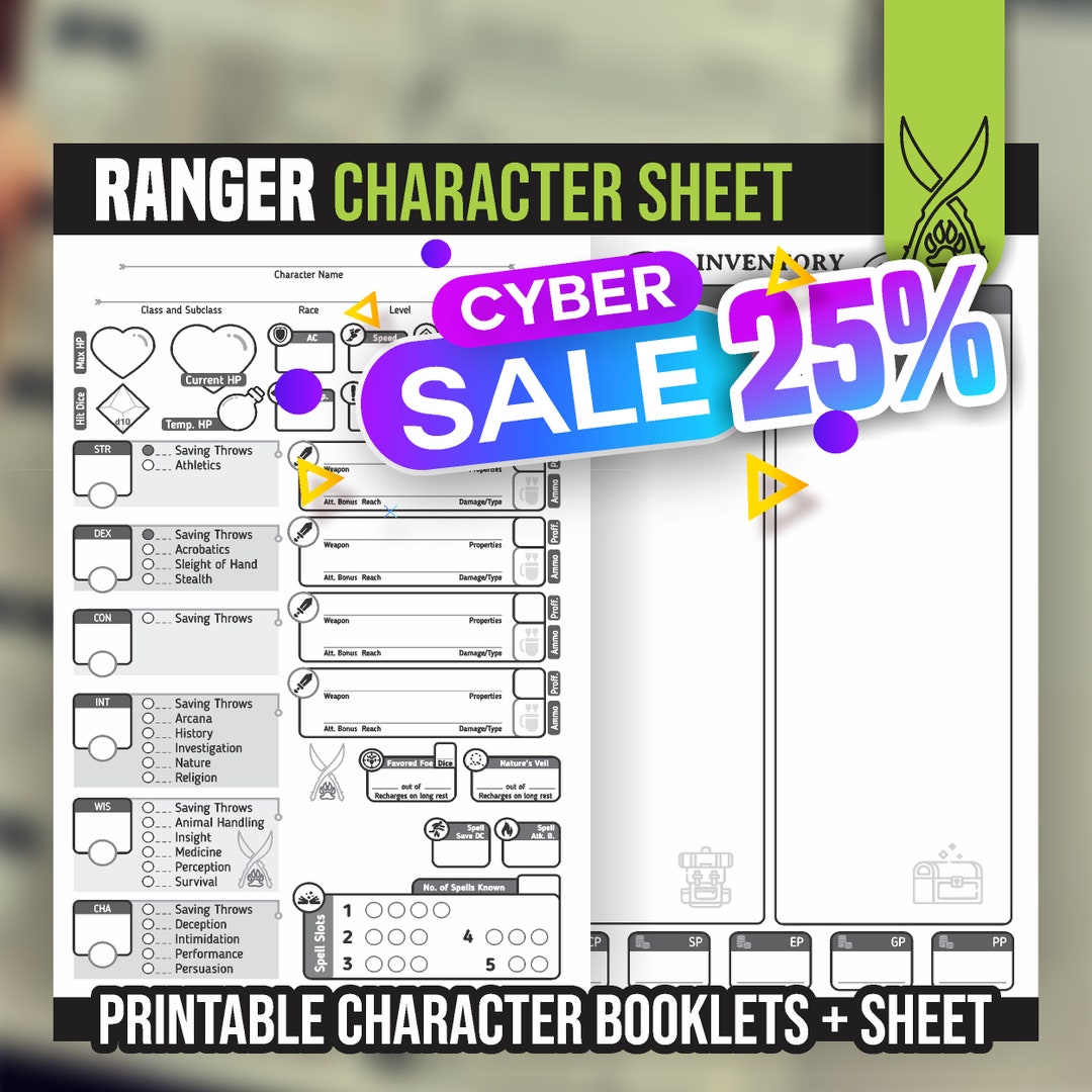 HOJA DE PERSONAJE DE RANGER para DnD 5e / Formulario Pdf - Etsy España