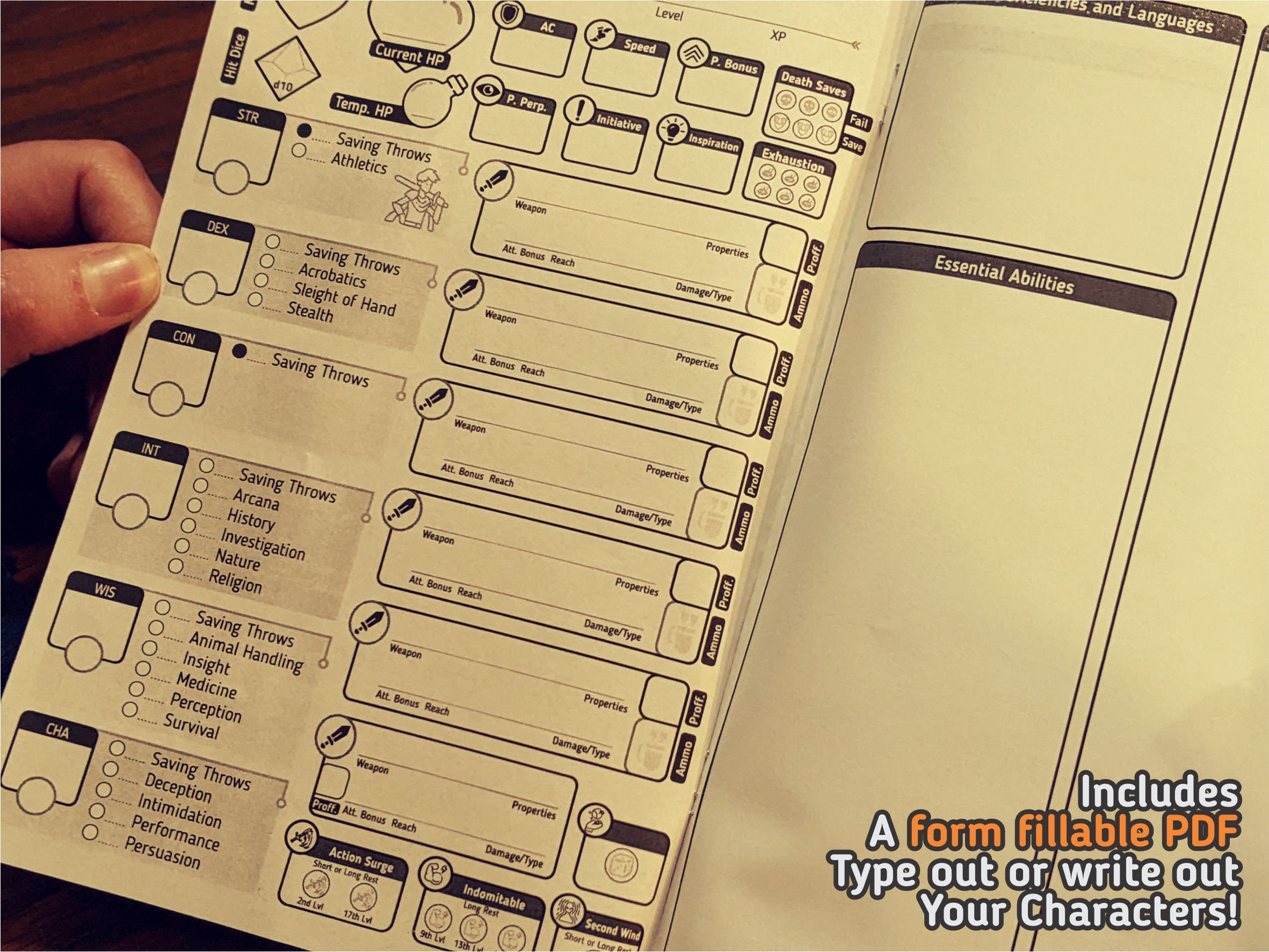 FIGHTER CHARACTER SHEET for DnD 5e | Form Fillable Pdf | Dungeons and ...