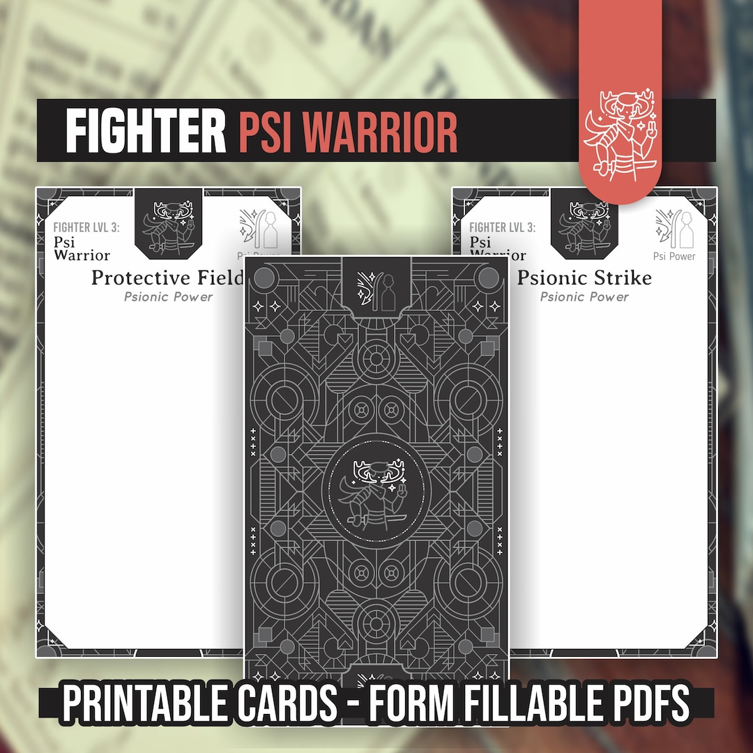 Psi Warrior D&D Cards: Form Fillable PDF for Dungeons and Dragons - Etsy