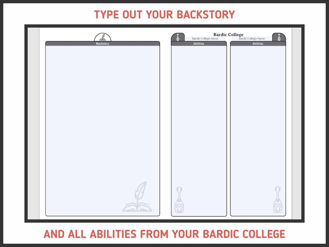 BARD CHARACTER SHEET for Dnd 5e Form Fillable Pdf Dungeons | Etsy UK