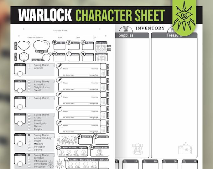 Dnd 5e Character Sheet Printable: Dungeons and Dragons Dark Warlock and ...