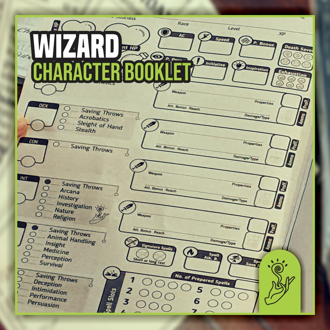 WIZARD CHARACTER SHEET for DnD 5e Form Fillable Pdf - Etsy Portugal