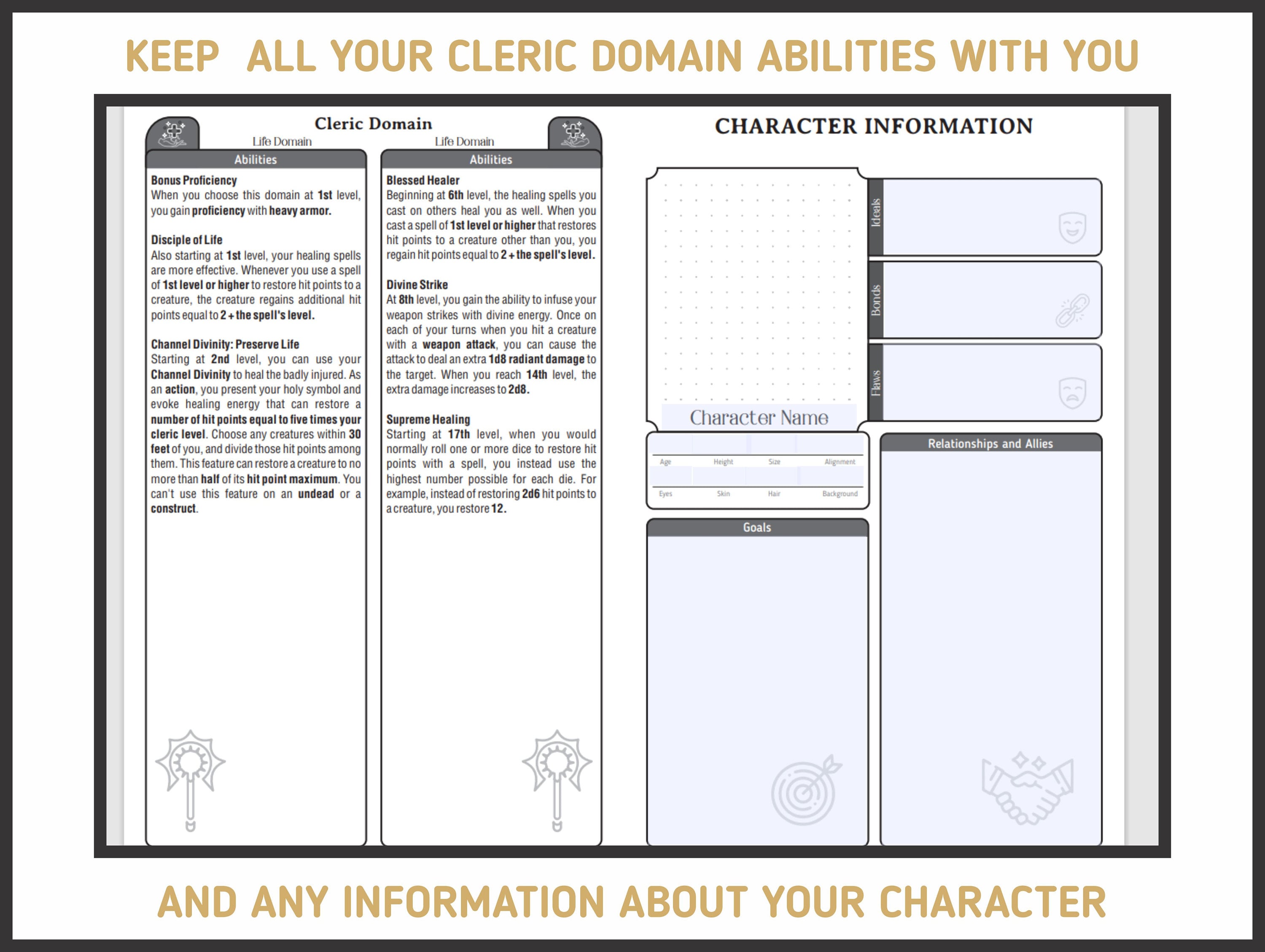 CLERIC CHARACTER SHEET for DnD 5e | Form Fillable Pdf | Dungeons and ...