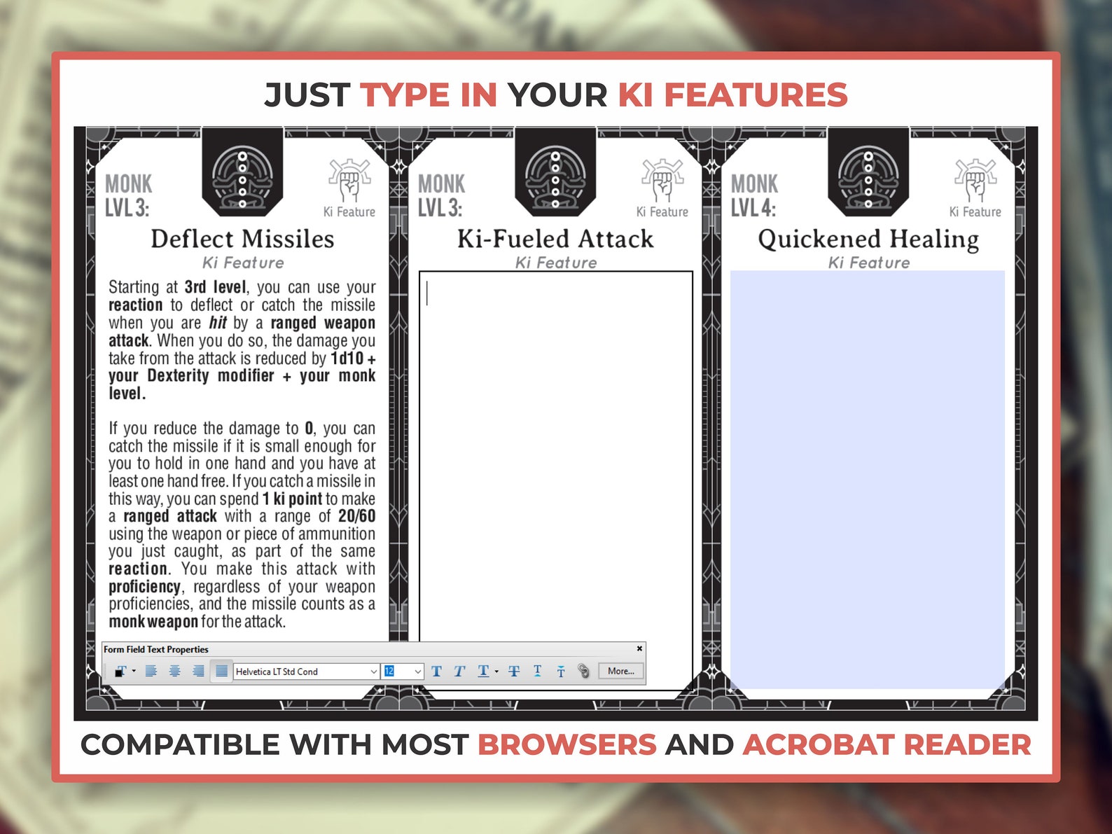 MONK KI FEATURES for Dnd 5e Form Fillable Pdfs Included - Etsy