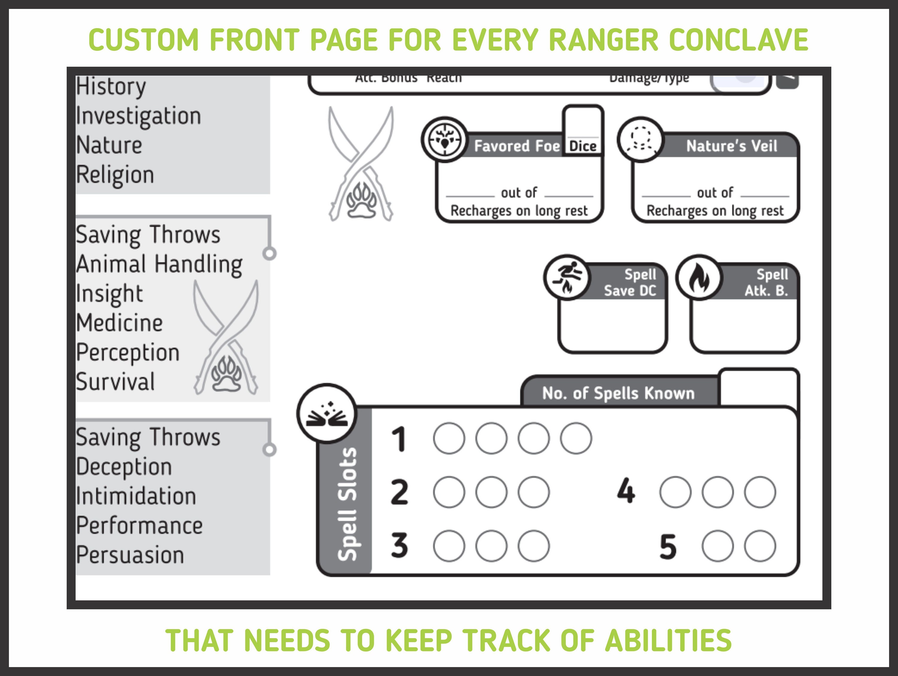 RANGER CHARACTER SHEET for DnD 5e | Form Fillable Pdf | Dungeons and ...