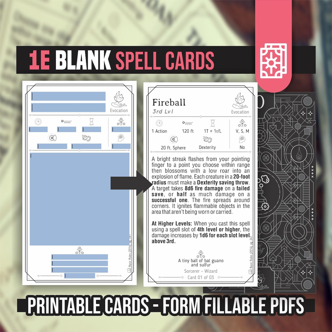 Dnd 1e BLANK Spell Cards (printable & Form Fillable) - Etsy UK