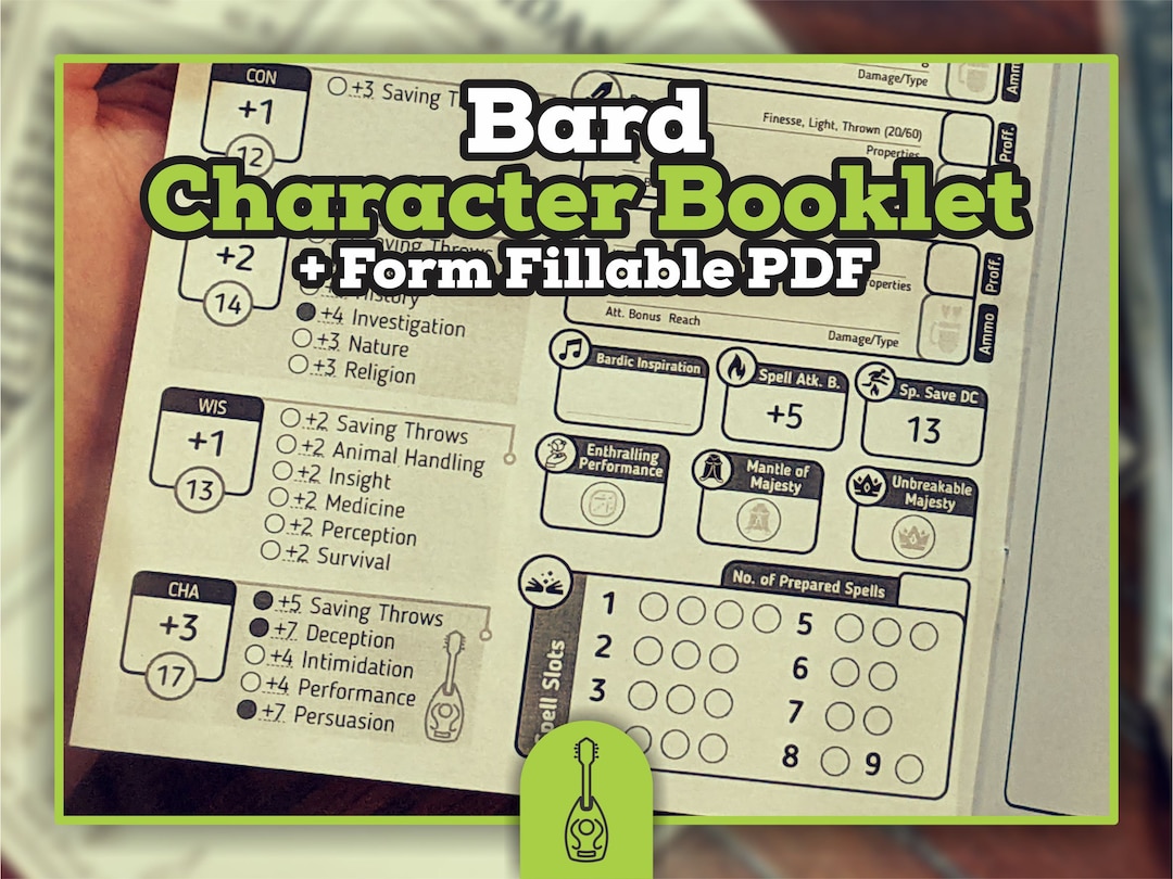 BARD CHARACTER SHEET for Dnd 5e Form Fillable Pdf Dungeons - Etsy Canada
