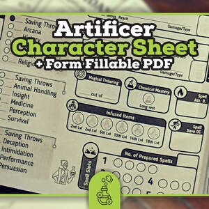 ARTIFICER CHARACTER SHEET for Dnd 5e Form Fillable Pdf - Etsy Denmark