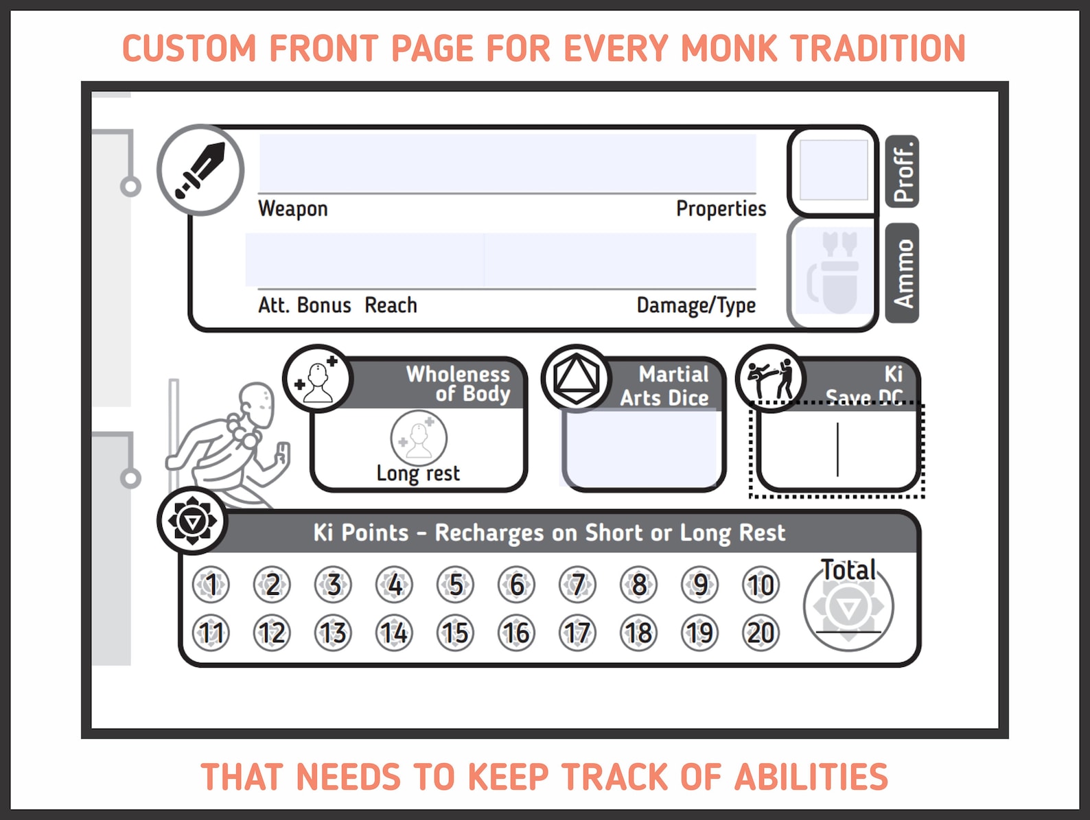 MONK CHARACTER SHEET for Dnd 5e Form Fillable Pdf Dungeons - Etsy