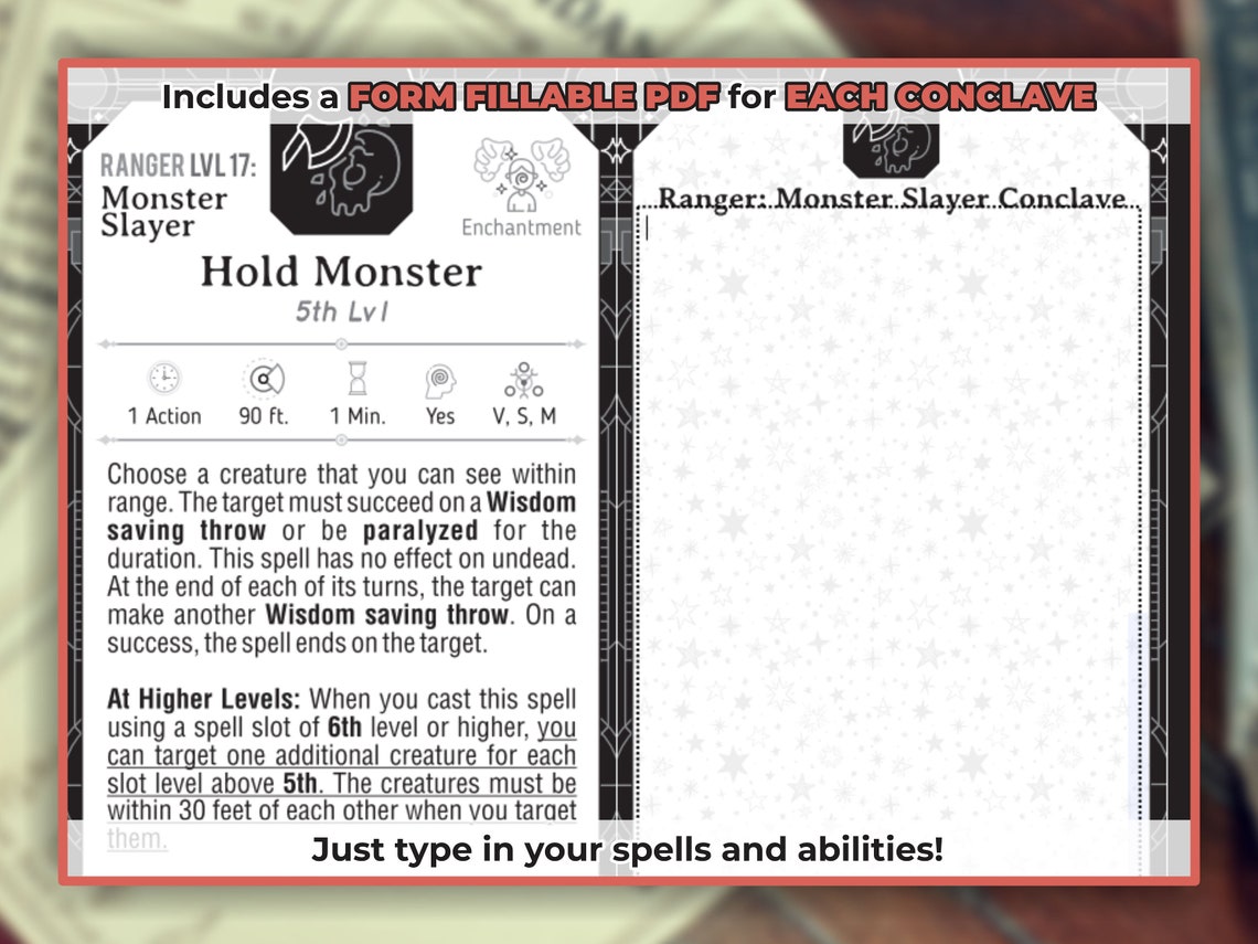 RANGER CONCLAVE CARDS for Dnd 5e Form Fillable Pdfs Included | Etsy