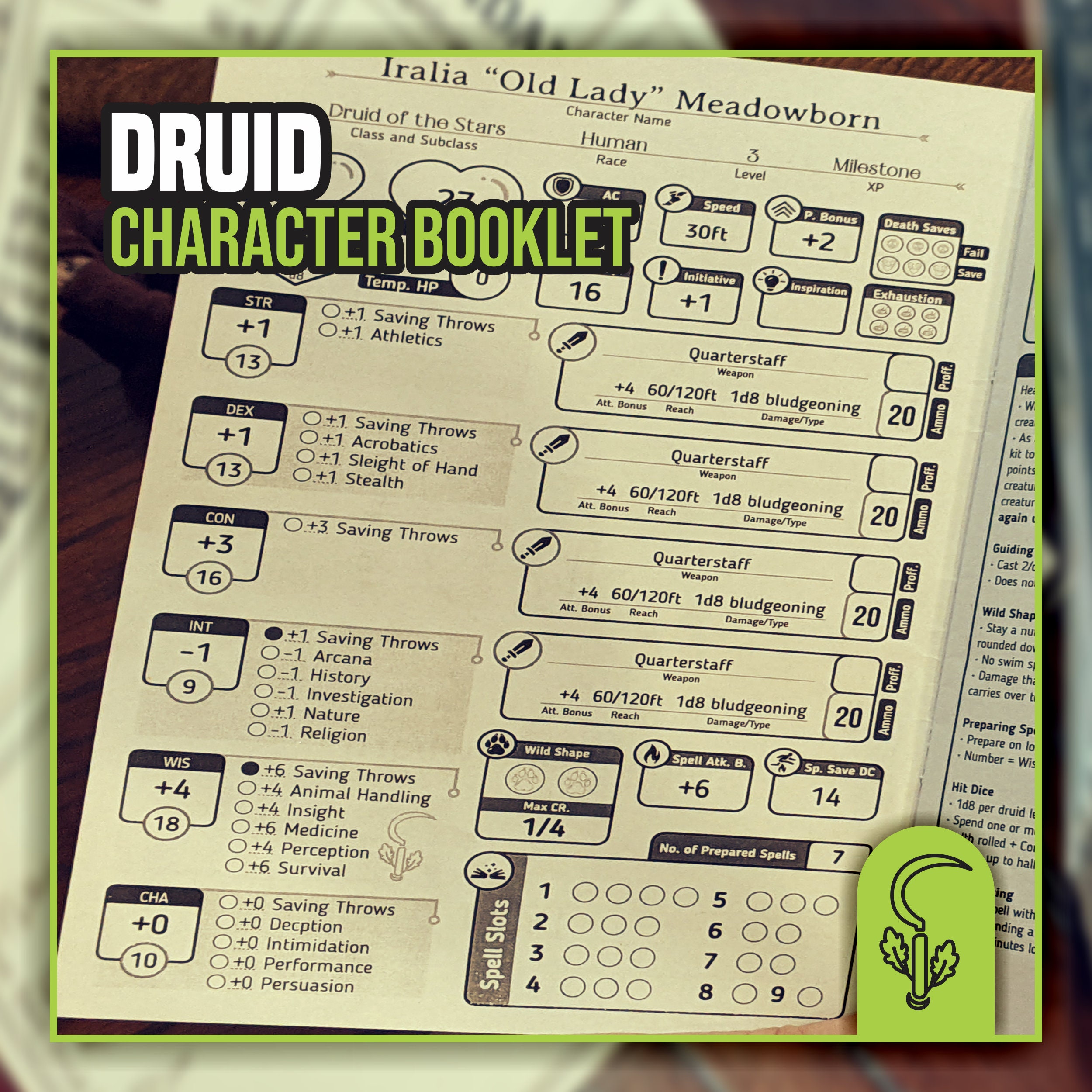DRUID CHARACTER SHEET for DnD 5e | Form Fillable Pdf | Dungeons and ...