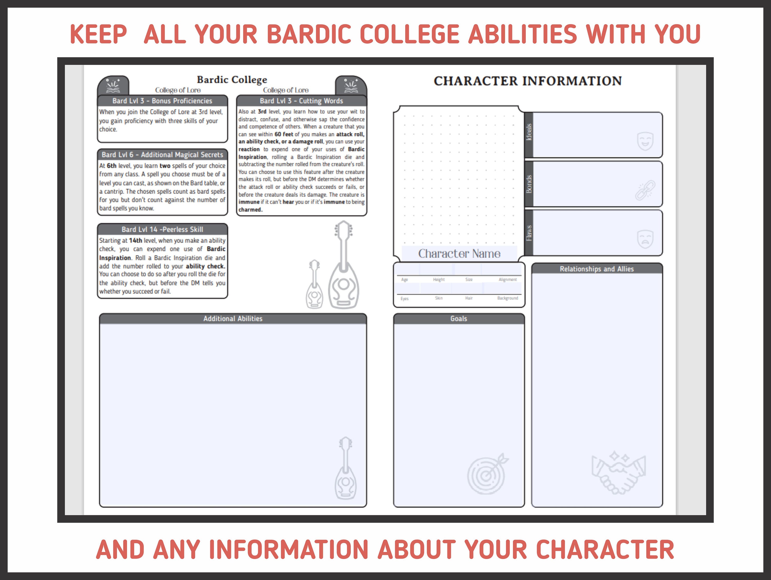BARD CHARACTER SHEET for DnD 5e | Form Fillable Pdf | Dungeons and ...