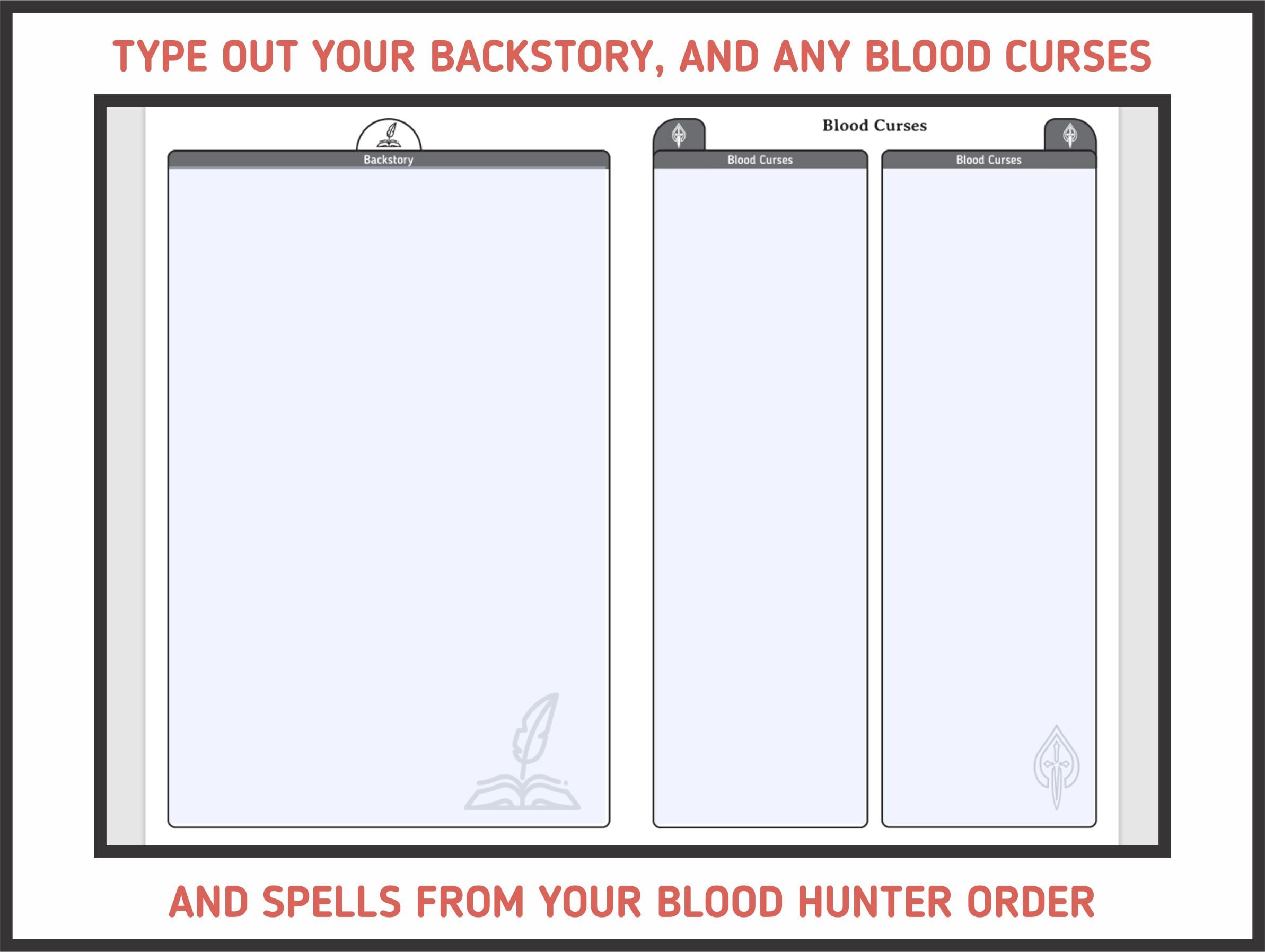 Blood Hunter CHARACTER SHEET for Dnd 5e Form Fillable PDF | Etsy UK
