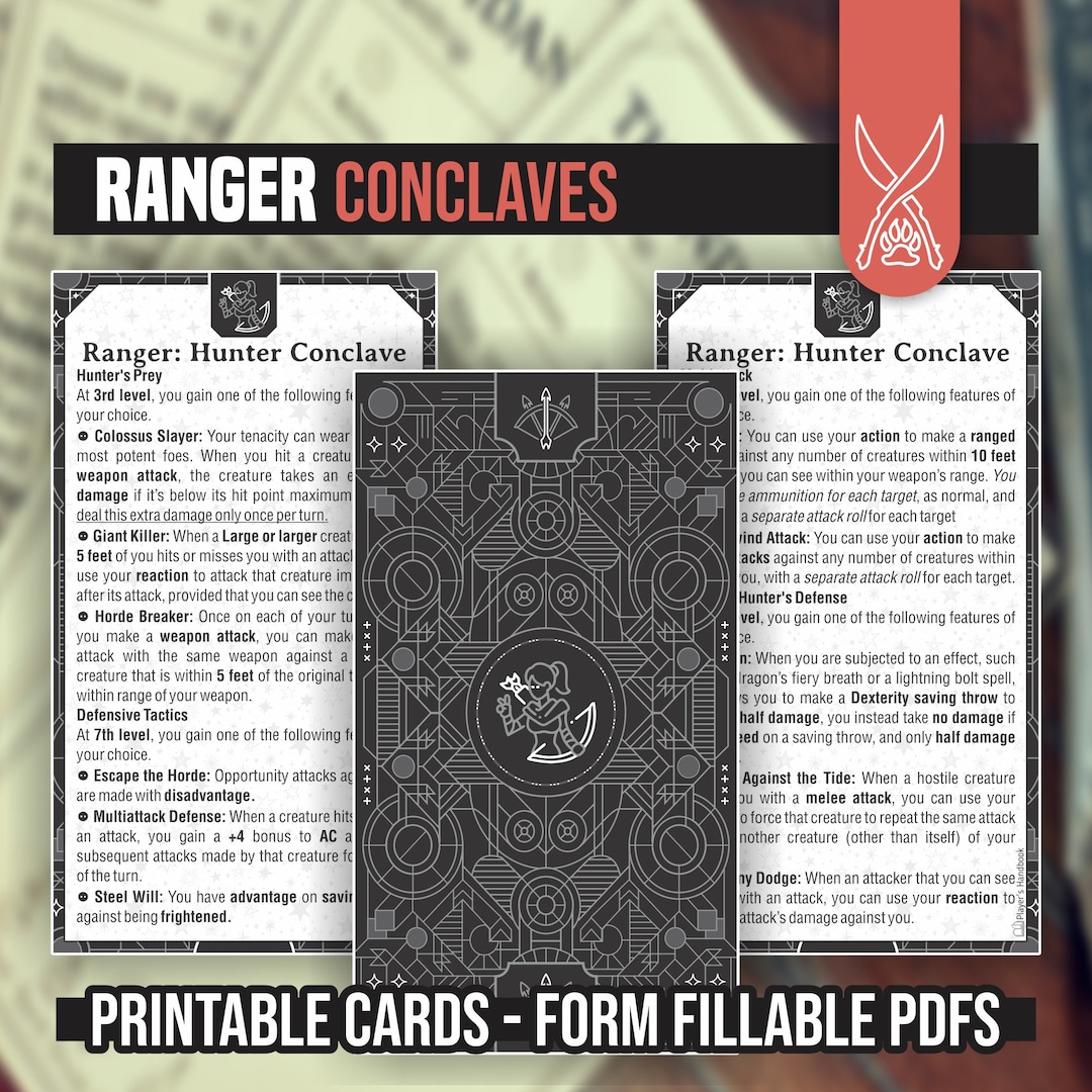RANGER CONCLAVE CARDS for Dnd 5e | Form Fillable Pdfs Included ...
