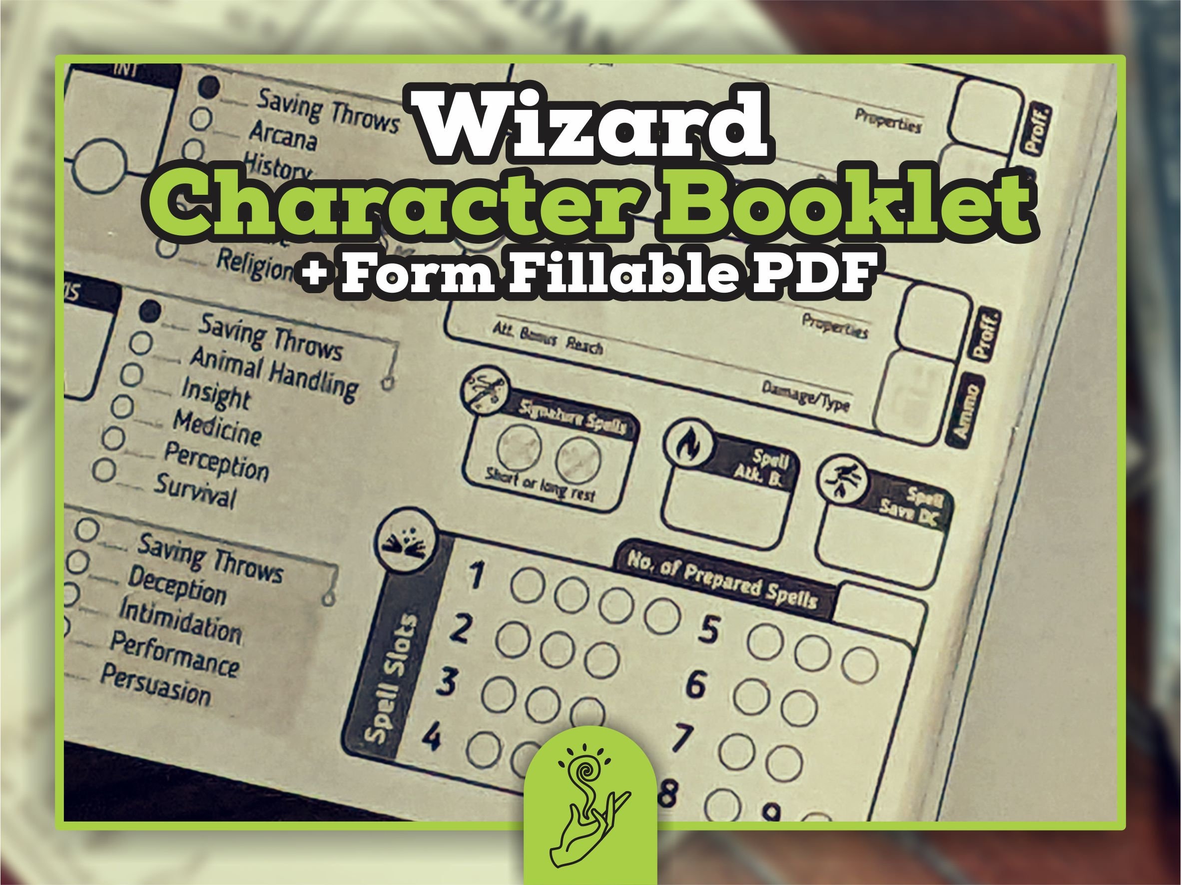 WIZARD CHARACTER SHEET for DnD 5e | Form Fillable Pdf | Dungeons and ...