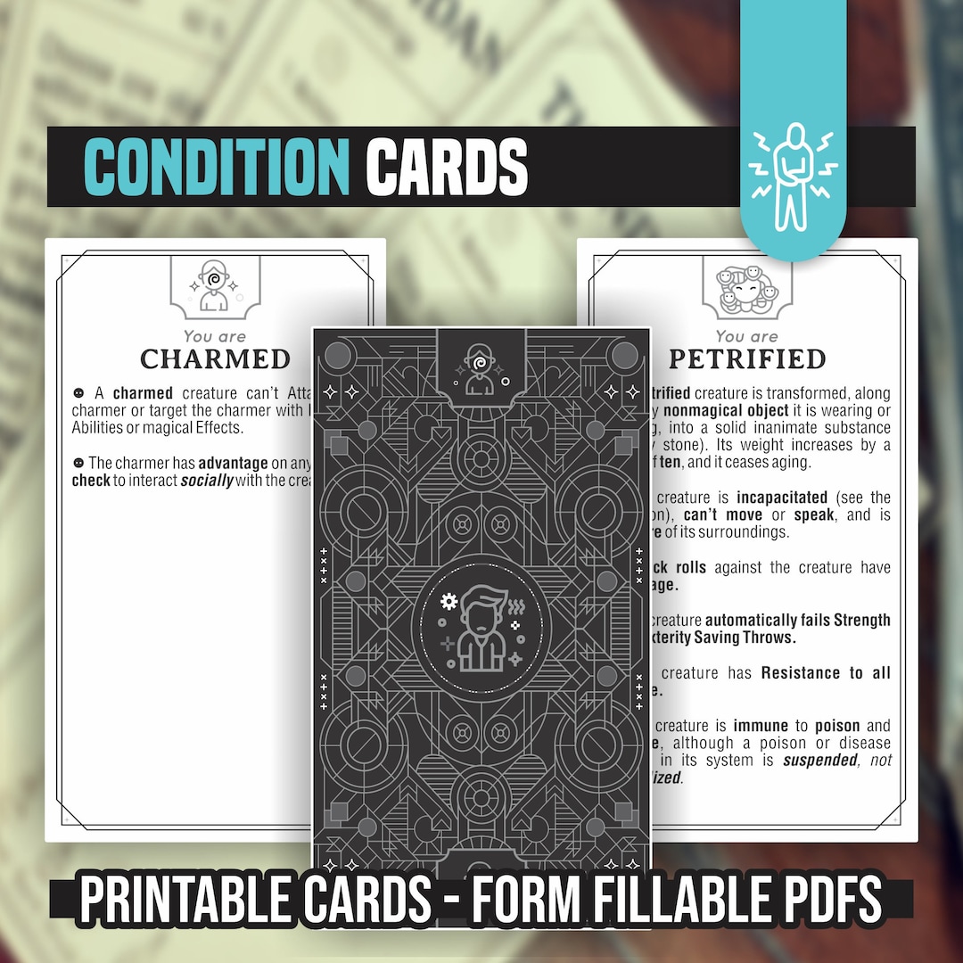 CONDITION CARDS for Dnd 5e | Form Fillable Pdfs Included | Dungeons and ...