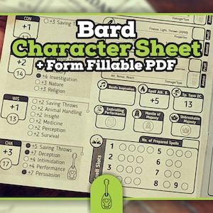 BARD CHARACTER SHEET for Dnd 5e Form Fillable Pdf Dungeons | Etsy UK