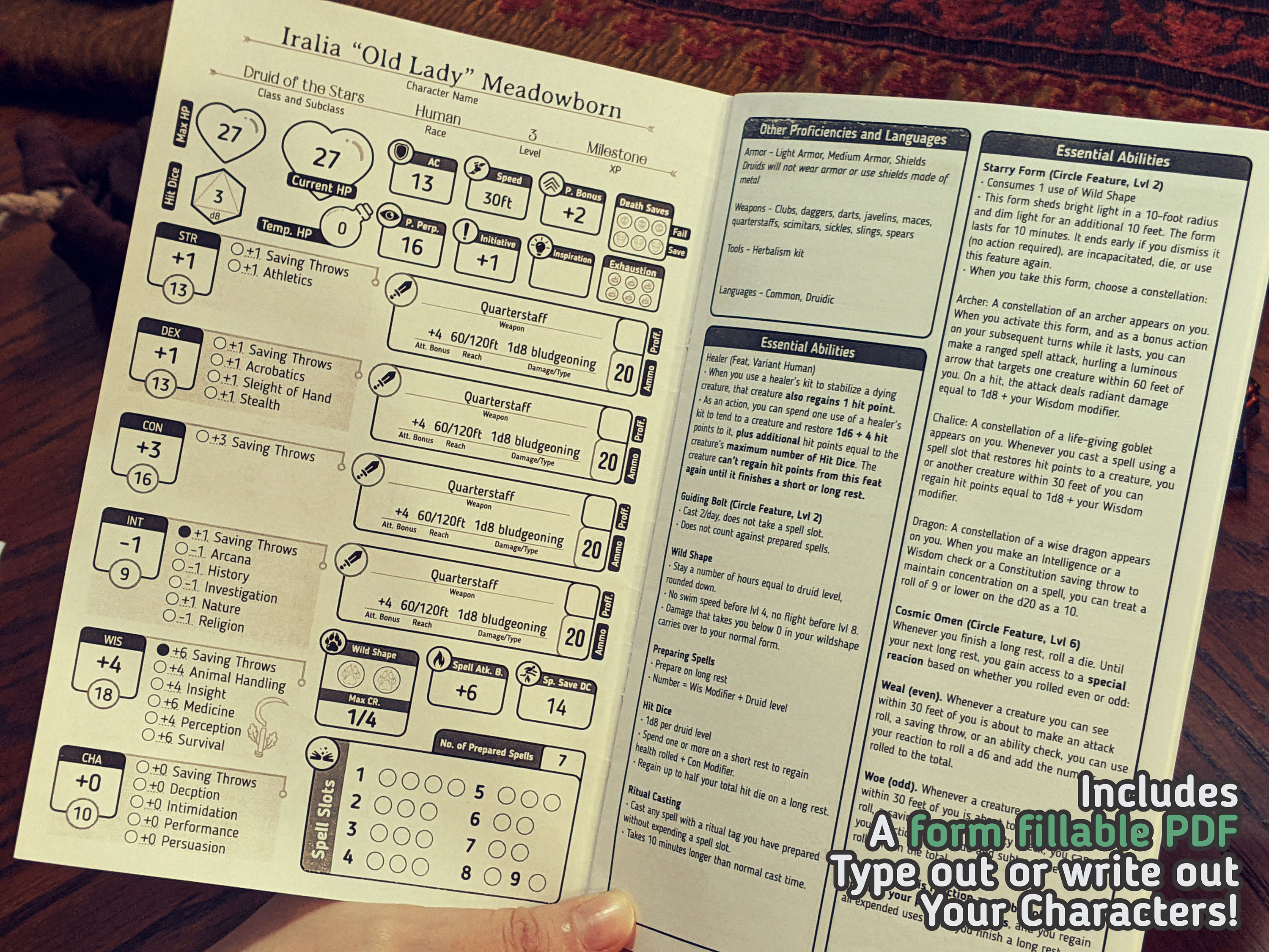 DRUID CHARACTER SHEET for DnD 5e | Form Fillable Pdf | Dungeons and ...