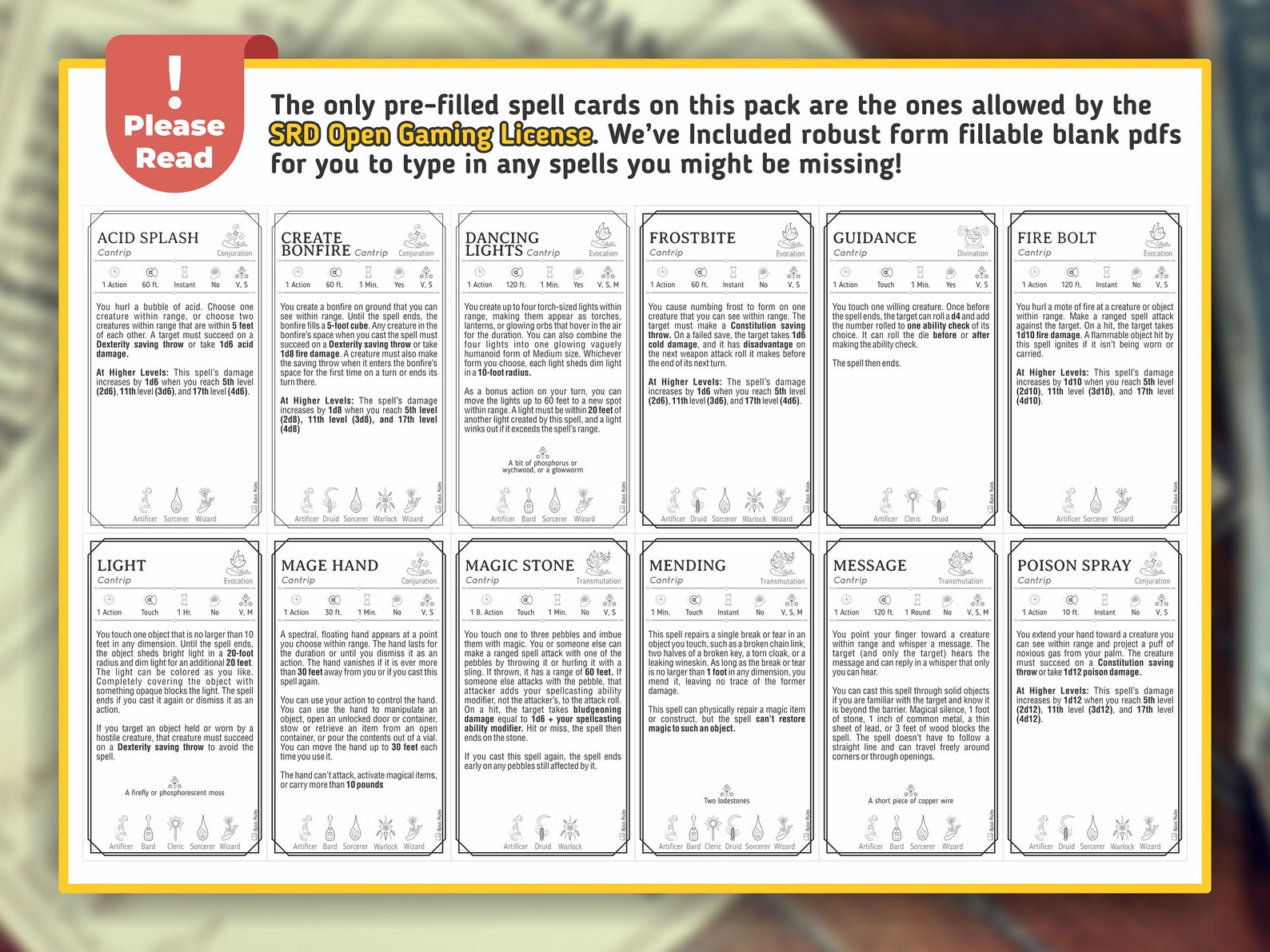 Arcane Trickster Spell Cards for Dnd 5e (form Fillable Pdfs) - Etsy