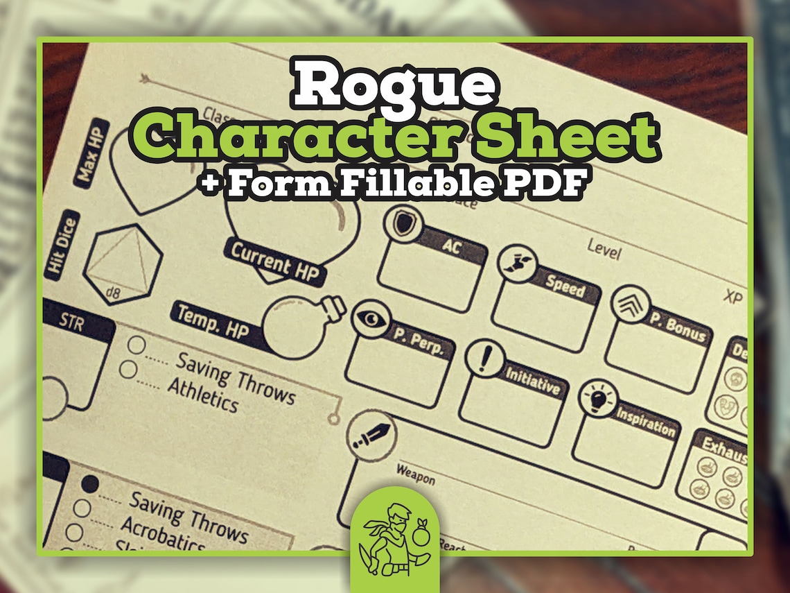 ROGUE CHARACTER SHEET for Dnd 5e Form Fillable Pdf - Etsy