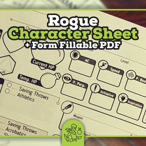 ROGUE CHARACTER SHEET for Dnd 5e Form Fillable Pdf | Etsy Finland