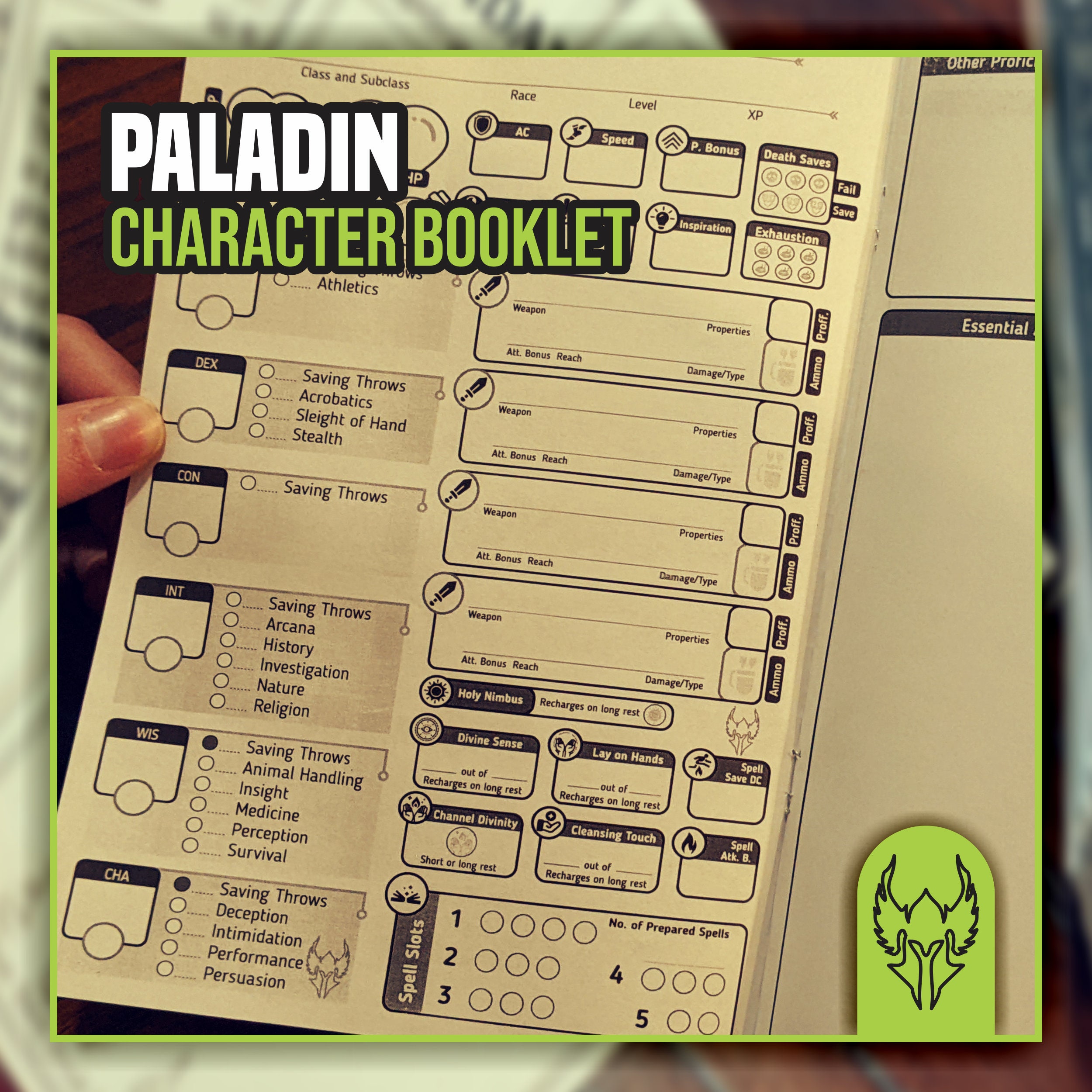 PALADIN CHARACTER SHEET for DnD 5e | Form Fillable Pdf | Dungeons and ...