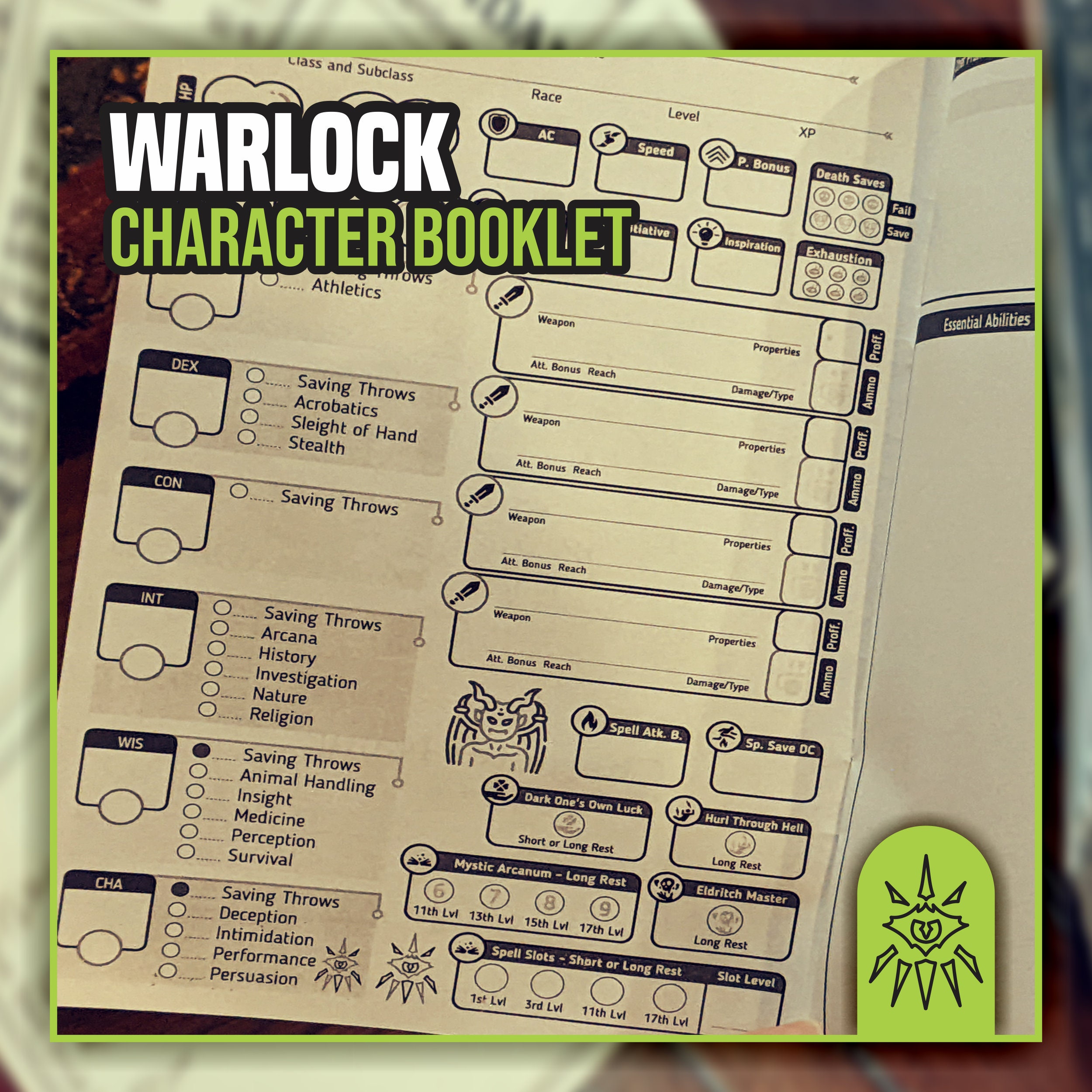 WARLOCK CHARACTER SHEET for DnD 5e | Form Fillable Pdf | Dungeons and Dragons | Printable ...
