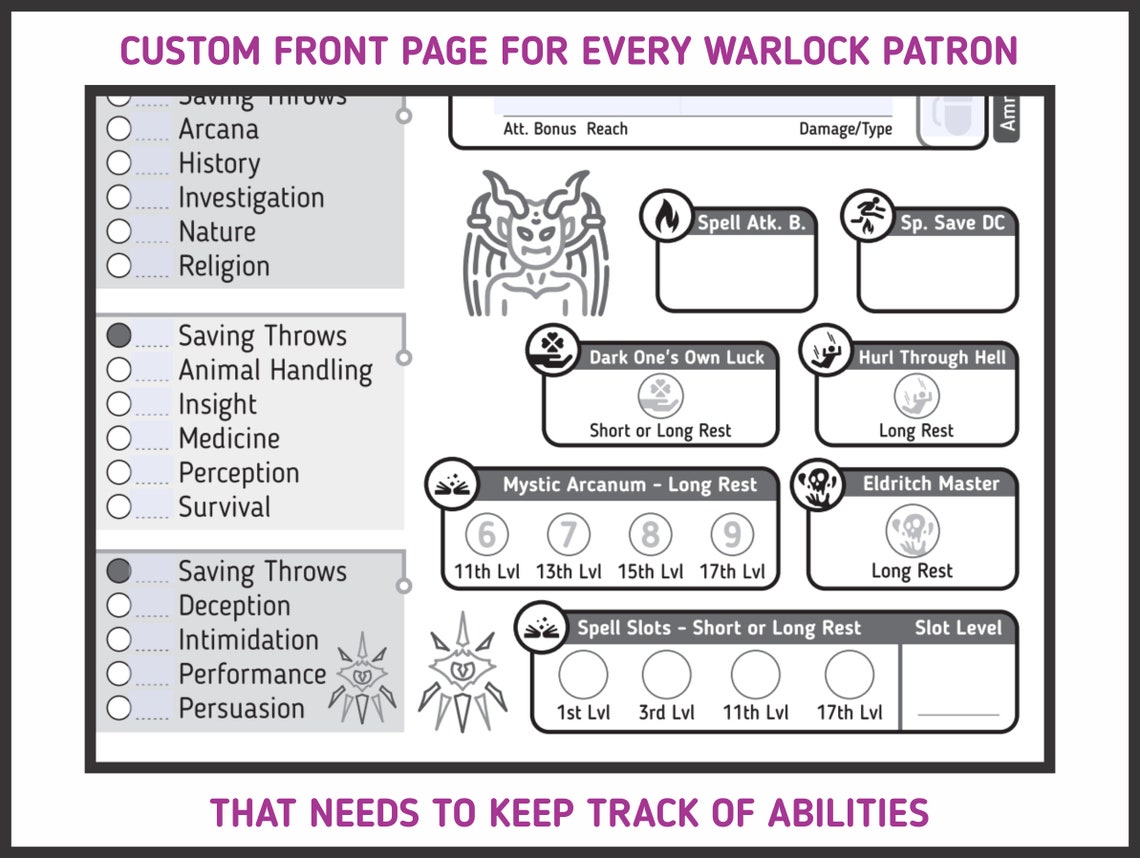 WARLOCK CHARACTER SHEET for Dnd 5e Form Fillable Pdf - Etsy Canada