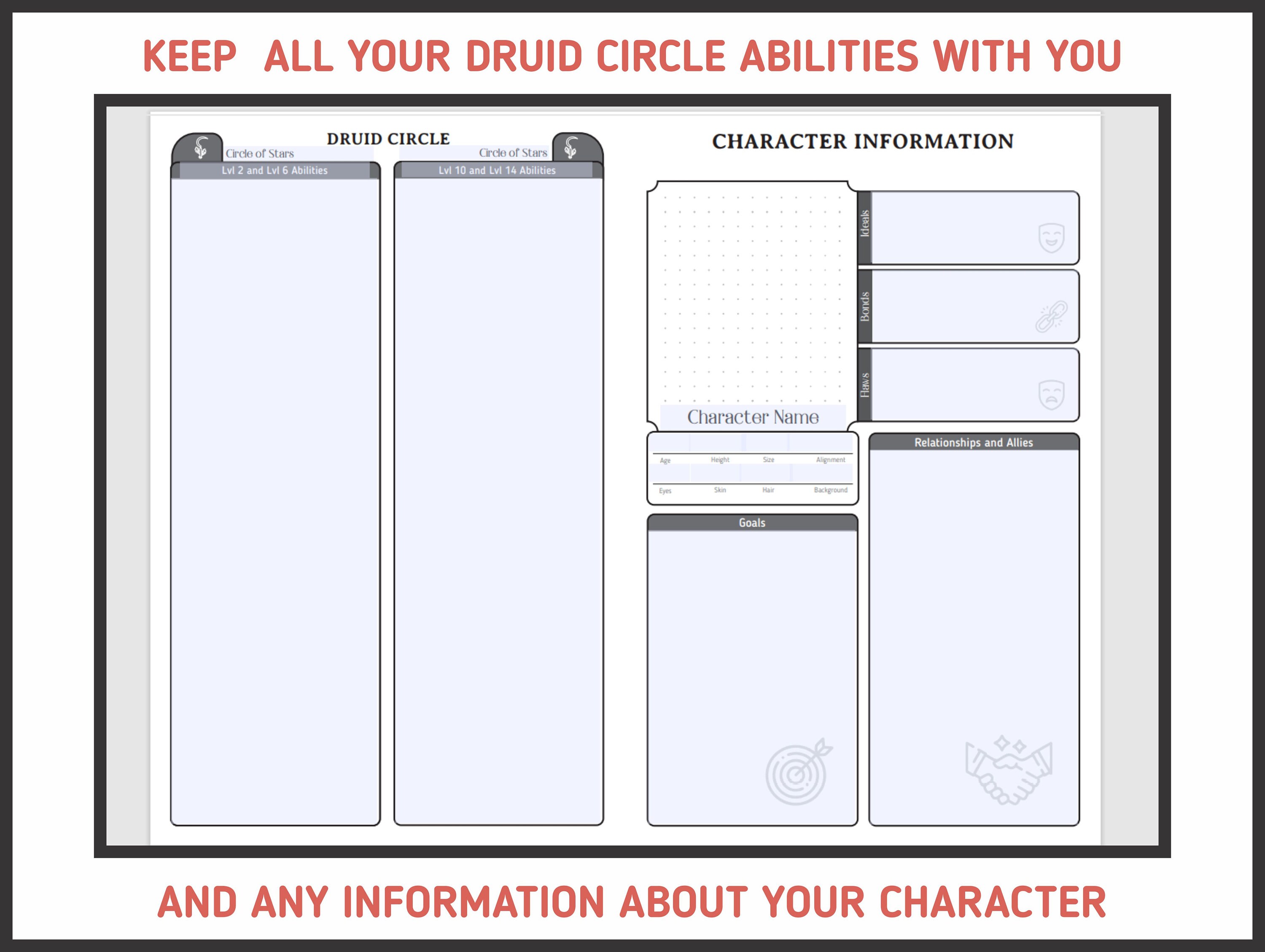 DRUID CHARACTER SHEET for DnD 5e | Form Fillable Pdf | Dungeons and ...