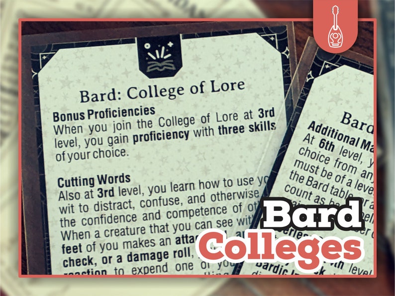BARDIC COLLEGE CARDS for Dnd 5e Form Fillable Pdfs Included - Etsy