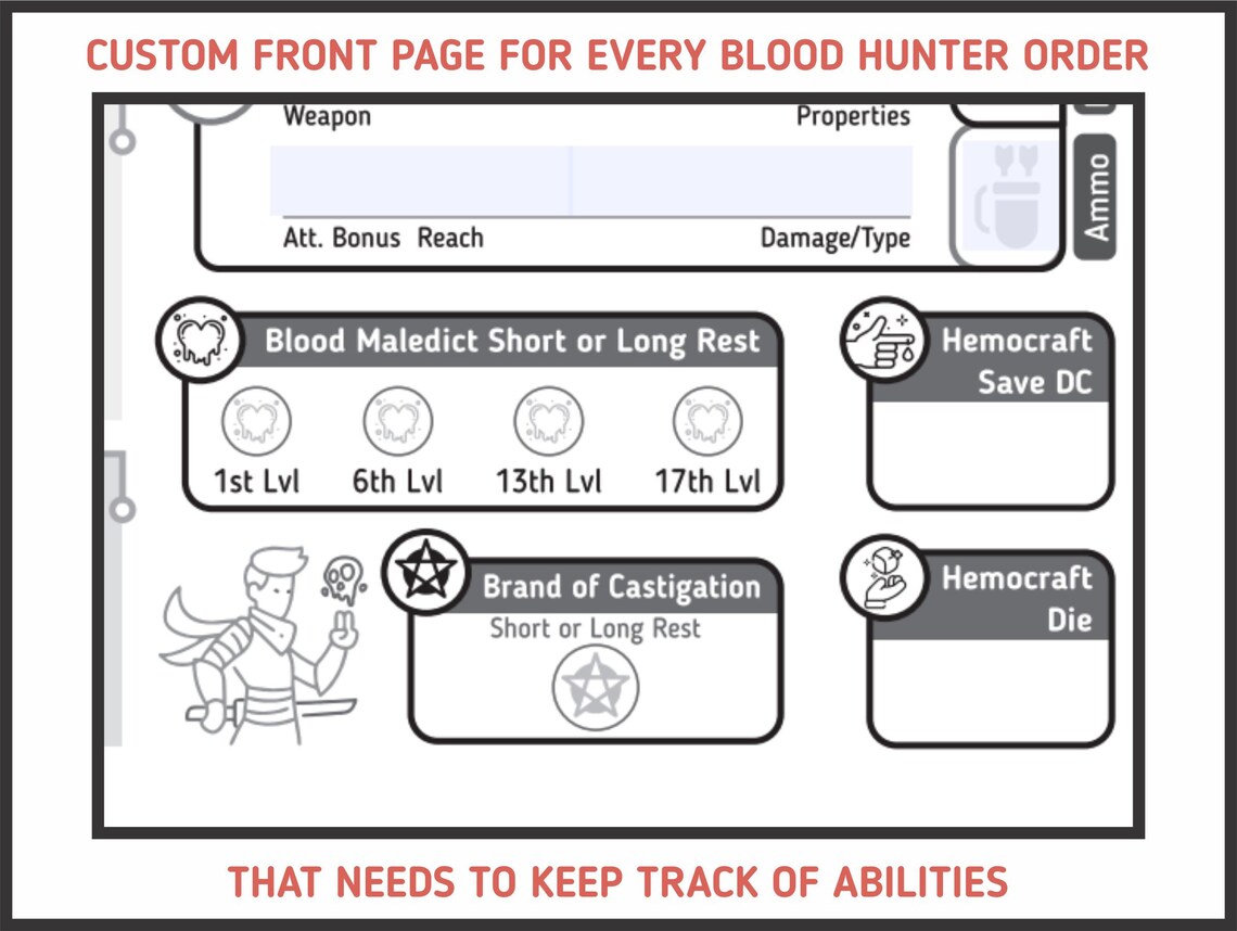 Blood Hunter CHARACTER SHEET for Dnd 5e Form Fillable PDF - Etsy Singapore