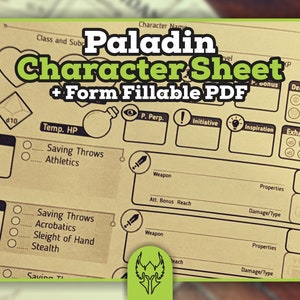 PALADIN CHARACTER SHEET for Dnd 5e Form Fillable Pdf - Etsy
