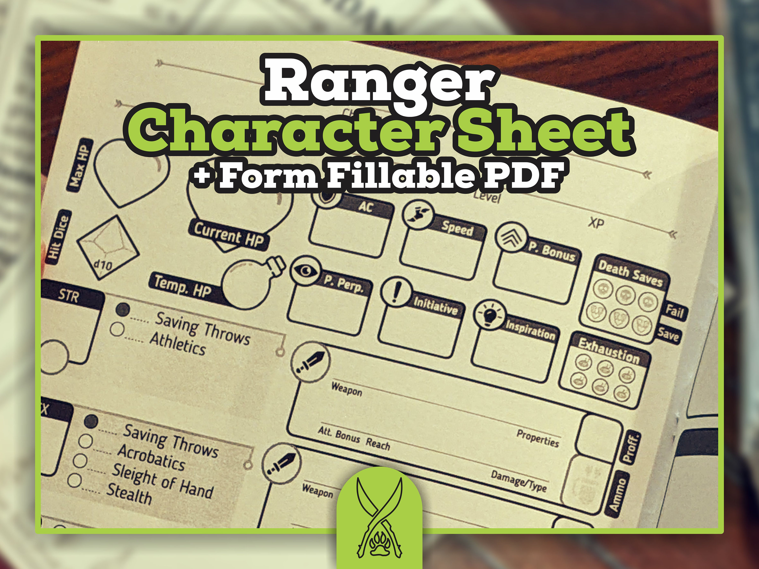 RANGER CHARACTER SHEET for DnD 5e | Form Fillable Pdf | Dungeons and ...